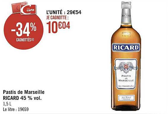 Promo Pastis De Marseille Ricard 45% Vol. chez Géant Casino - iCatalogue.fr