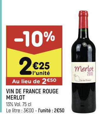 Promo Vin De France Rouge Merlot chez Leader Price - iCatalogue.fr