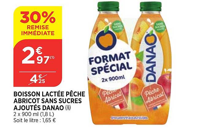 Promo Boisson Lactée Pêche Abricot Sans Sucres Ajoutés Danao chez Atac ...