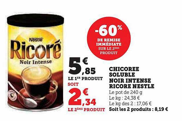 Promo Chicorée Soluble Noir Intense Ricoré Nestlé chez Hyper U ...