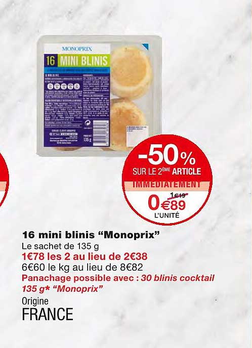 Promo 16 Mini Blinis "monoprix" chez Monoprix - iCatalogue.fr