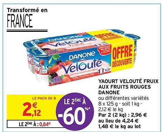 Promo Yaourt Velouté Fruix Aux Fruits Rouges Danone Le 2ème à -60% chez ...