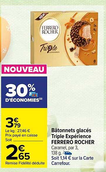 Promo Bâtonnets Glacés Triple Expérience Ferrero Rocher chez Carrefour ...