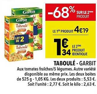 Promo Taboulé - Garbit chez Supeco - iCatalogue.fr