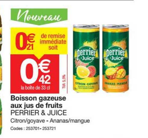 Promo Boisson Gazeuse Aux Jus De Fruits Perrier & Juice chez Promocash ...