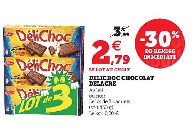 Promo Delichoc Chocolat Delacre -30% De Remise Immédiate chez U Express ...