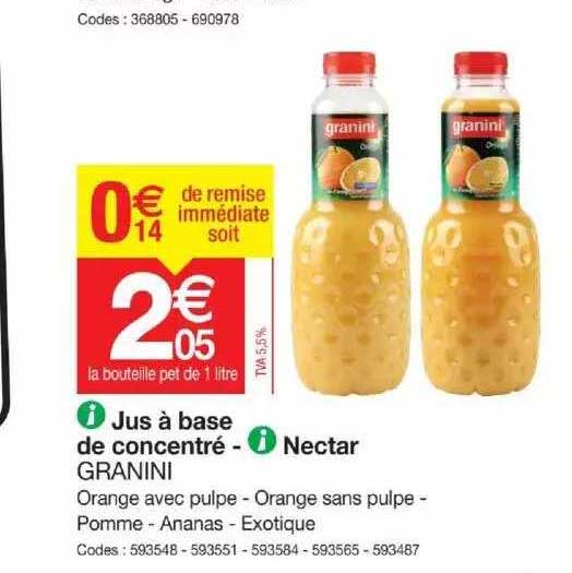 Promo Jus à Base De Concentré-nectar Granini chez Promocash - iCatalogue.fr