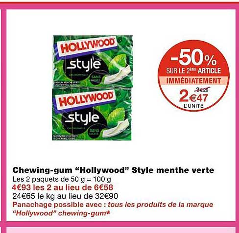 Promo Chewing-gum Hollywood Style Menthe Verte chez Monoprix ...