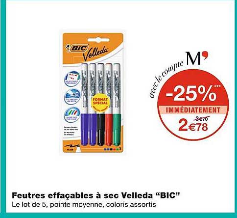 Promo Feutres Effaçables à Sec Velleda Bic chez Monoprix - iCatalogue.fr