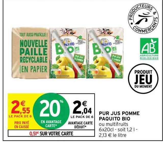 Promo Pur Jus De Pomme Paquito Bio chez Intermarché Hyper - iCatalogue.fr