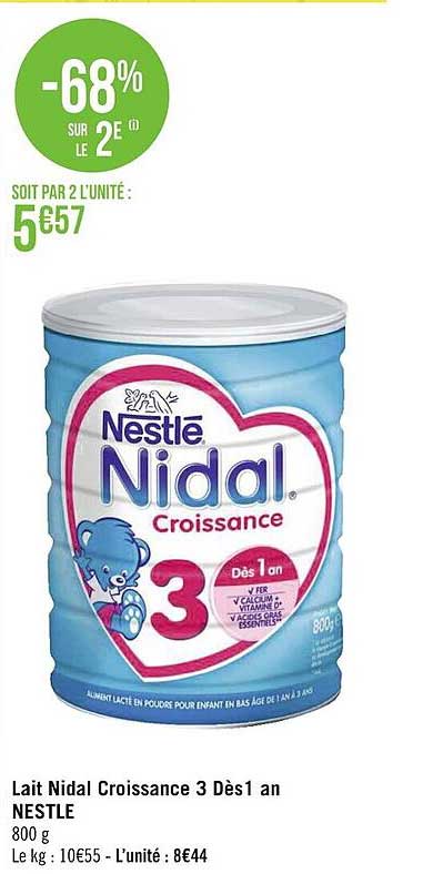 Promo Lait Nidal Croissance 3 Dès 1 An Nestlé chez Géant Casino ...