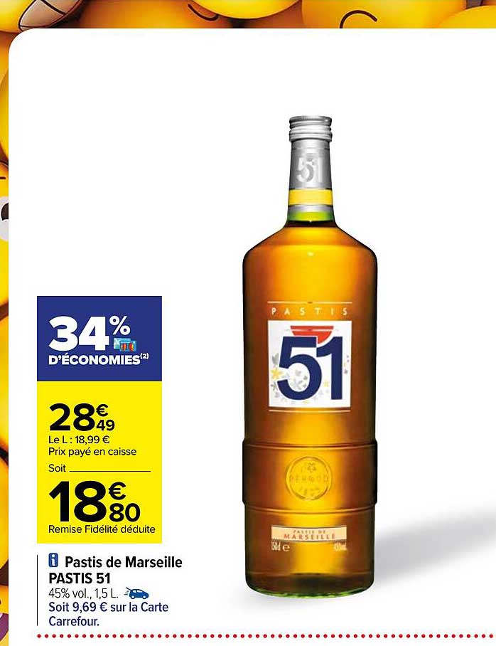 Promo Pastis De Marseille Pastis 51 chez Carrefour - iCatalogue.fr