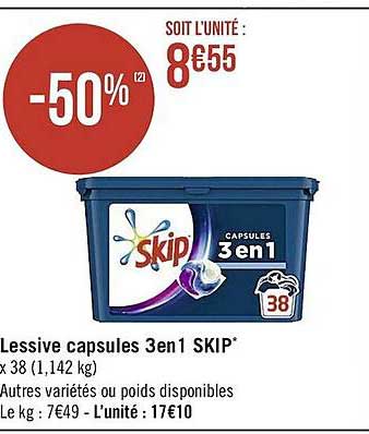 Promo Lessive Capsules 3 En 1 Skip chez Casino Supermarchés - iCatalogue.fr