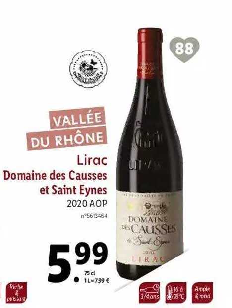 Promo Vallée Du Rhône Lirac Domaine Des Causses Et Saint Eynes 2020 Aop ...