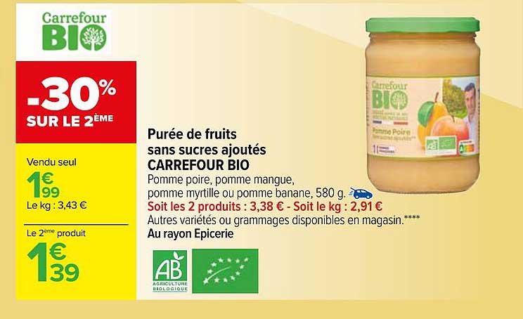 Promo Purée De Fruits Sans Sucres Ajoutés Carrefour Bio chez Carrefour ...