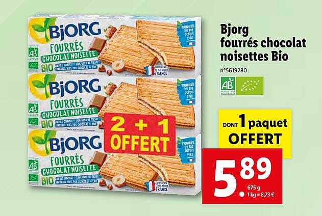 Promo Bjorg Fourres Chocolat Noisettes Bio chez Lidl - iCatalogue.fr