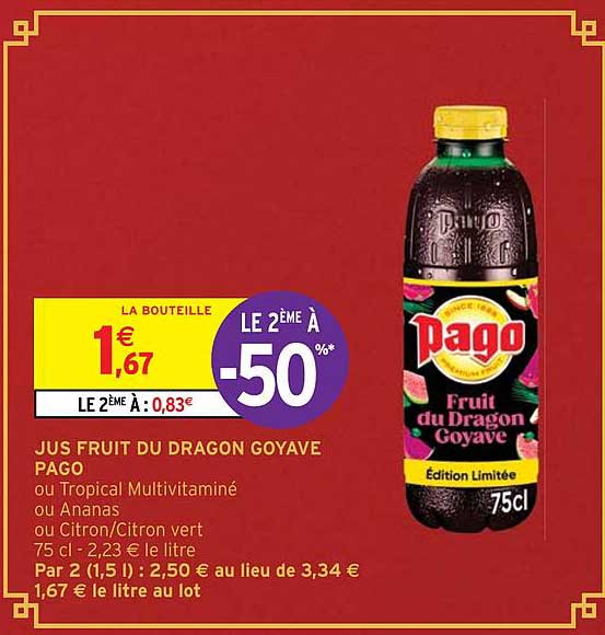 Promo Jus Fruit Du Dragon Goyave Pago chez Intermarché Hyper ...