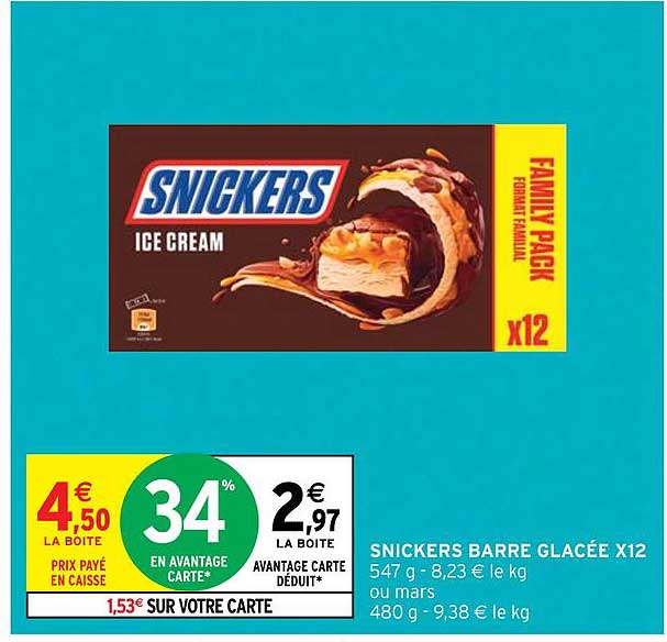 Promo Snickers Barre Glacée X12 chez Intermarché Hyper - iCatalogue.fr