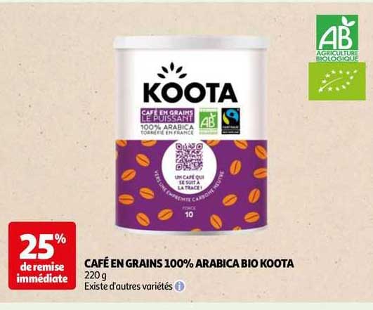 Promo Café En Grains 100% Arabica Bio Koota chez Auchan - iCatalogue.fr