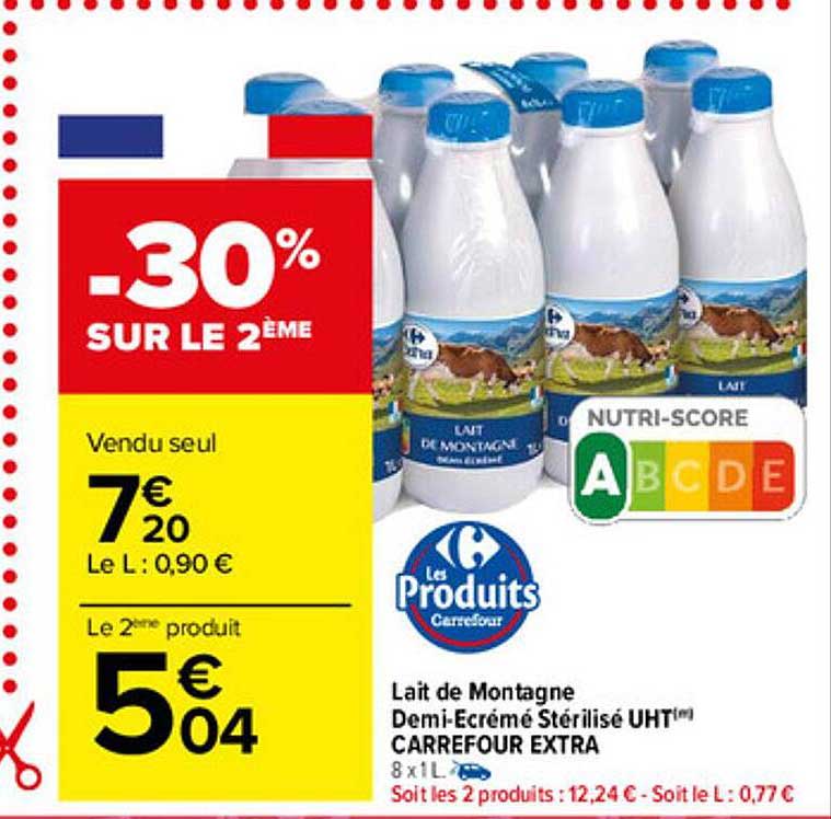 Promo Lait De Montagne Demi-écrémé Stérilisé Uht Carrefour Extra chez ...