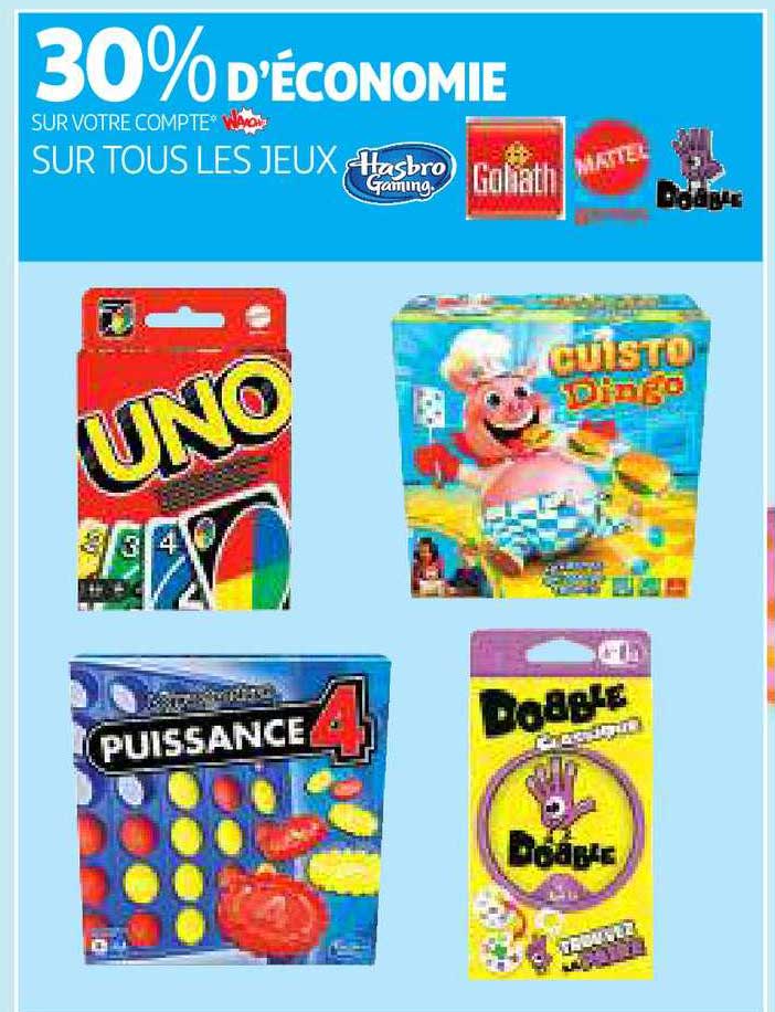 Promo Les Jeux Hasbro Gaming, Goliath, Mattel Dobble chez Auchan ...
