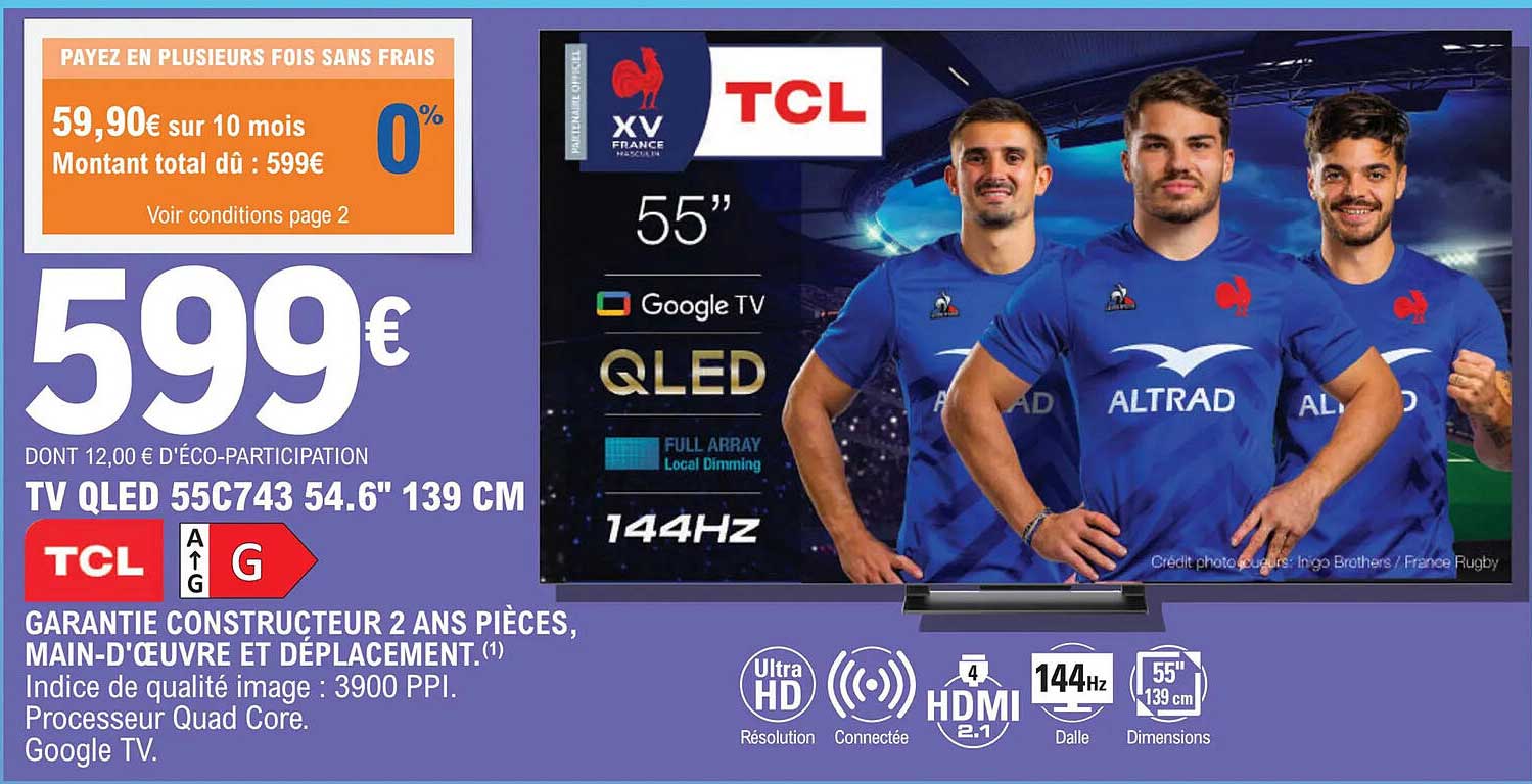 Promo Tcl Tv Qled 55c743 24.6" chez E.Leclerc - iCatalogue.fr