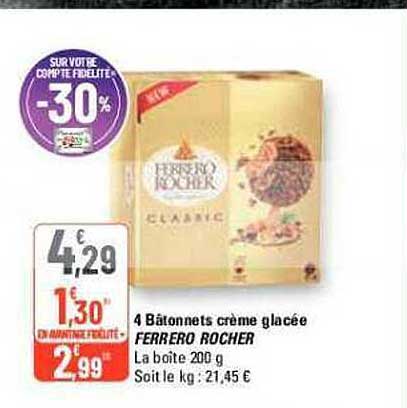 Promo 4 Bâtonnets Crème Glacée Ferrero Rocher chez G20 - iCatalogue.fr