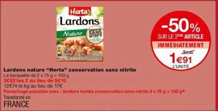 Promo Lardons Nature "herta" Conservation Sans Nitrite chez Monoprix ...