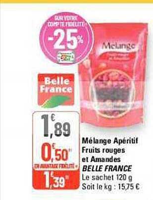 Promo Mélange Apéritif Fruits Rouge Et Amandes Belle France chez G20 ...