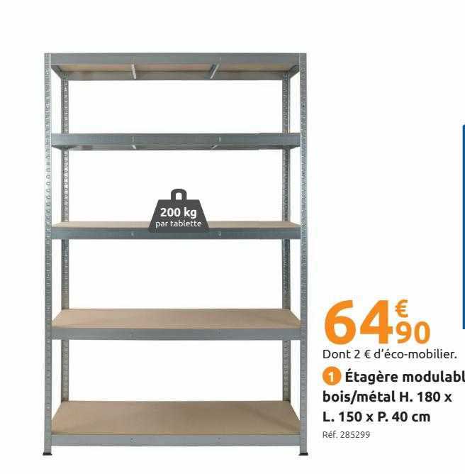 Promo étagère Modulable Bois-métal H. 180 X L. 150 X P. 40 Cm chez Mr ...