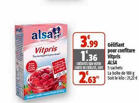 Promo Gélifiant Pour Confiture Vitpris Alsa chez Coccinelle Express ...