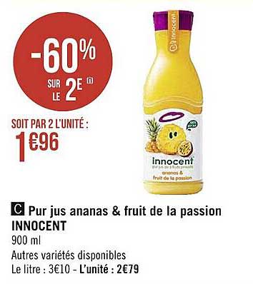 Promo Pur Jus Ananas & Fruit De La Passion Innocent chez Casino ...