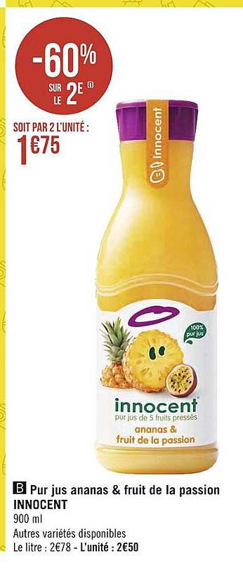 Offre Pur Jus Ananas & Fruit De La Passion Innocent chez Casino ...