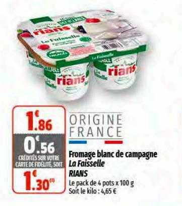Offre Fromage Blanc De Campagne Rians chez Atac