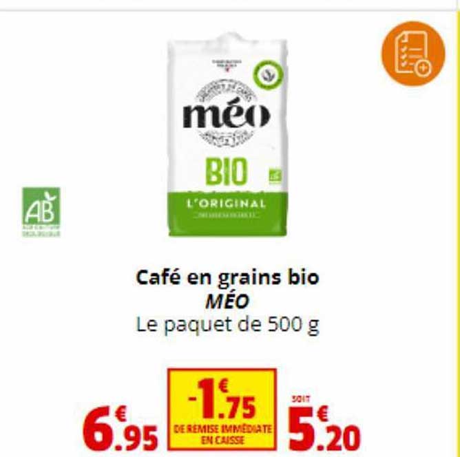 Promo Café En Grains Bio Méo chez Coccinelle Express - iCatalogue.fr