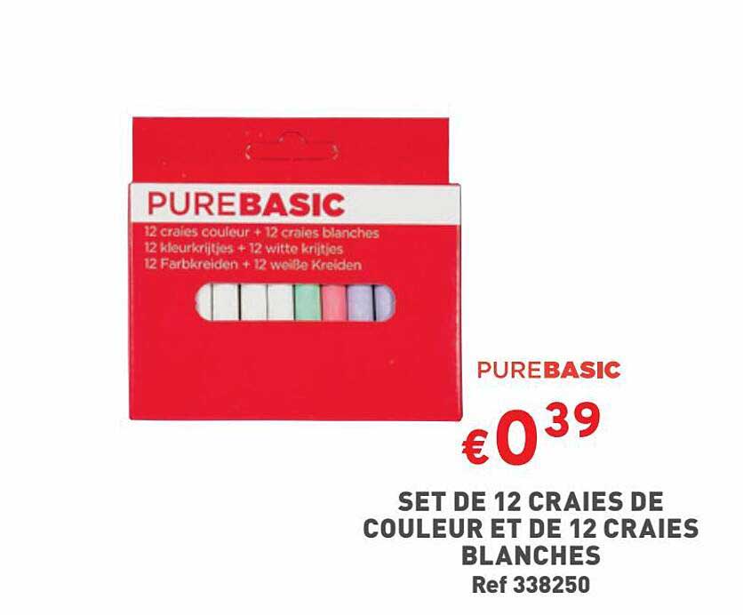 Promo Set De 12 Craies De Couleur Et De 12 Craies Blanches Purebasic ...