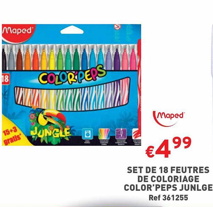 Promo Set De 18 Feutres De Coloriages Color'peps Jungle Maped chez ...