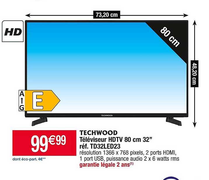 Promo Téléviseur Hdtv 80 Cm 32" Techwood Réf. Td32led23 chez Cora ...