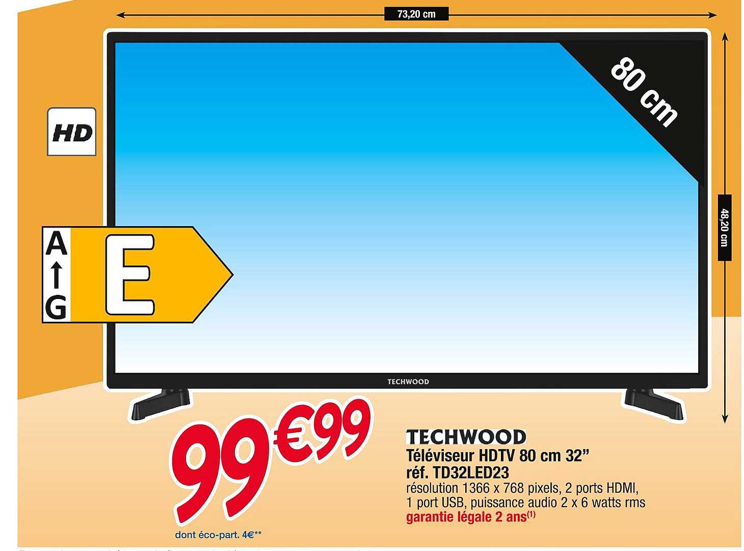 Promo Téléviseur Hdtv 80 Cm 32" Techwood Td32led23 chez Cora ...