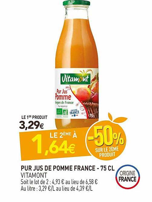 Promo Pur Jus De Pomme France - 75 Cl Vitamont chez NaturéO - iCatalogue.fr