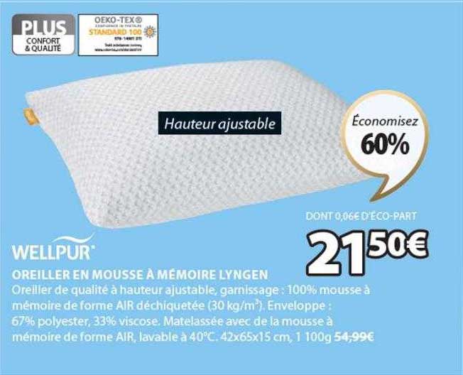 Promo Oreiller En Mousse à Mémoire Lyngen Wellpur chez JYSK - iCatalogue.fr