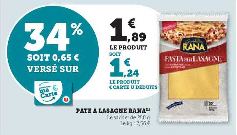 Offre Pâte à Lasagne Fraîche Giovanni Rana chez Coccinelle Supermarche
