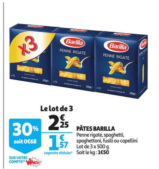Offre Pâtes Barilla 2+1 Offert Au Choix chez Auchan