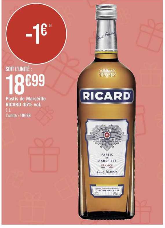 Promo Pastis De Marseille Ricard 45% Vol. chez Géant Casino - iCatalogue.fr