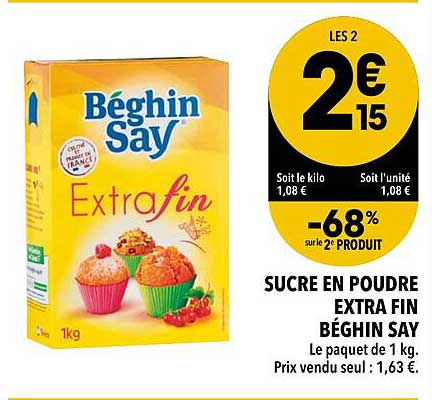 Promo Sucre En Poudre Extra Fin Béghin Say -68% Sur Le 2e Produit chez ...