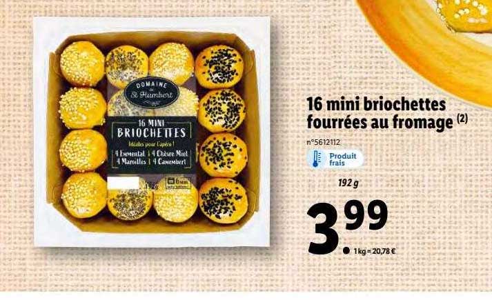 Promo 16 Mini Briochettes Fourrées Au Fromage chez Lidl - iCatalogue.fr