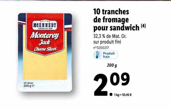 Promo Mcennedy 10 Tranches De Fromage Pour Sandwich chez Lidl ...