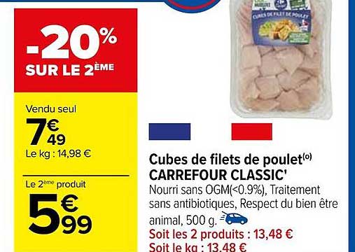 Promo Cubes De Filets De Poulet Carrefour Classic chez Carrefour ...