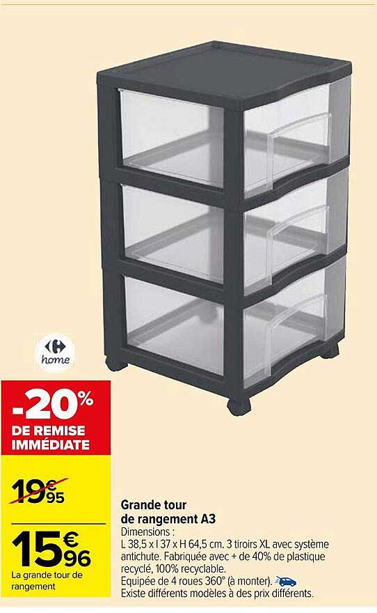 Promo Grande Tour De Rangement A3 Carrefour Home chez Carrefour Market ...