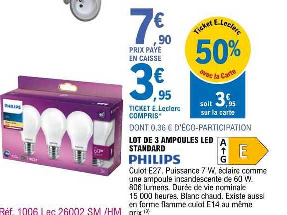Promo Lot De 3 Ampoules Led Standard Philips chez E.Leclerc - iCatalogue.fr